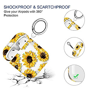 Maxjoy for AirPods Case Cover, Sunflower Floral Clear Air Pod Case for Women Girls Cute Hard Protective iPod Cover with Keychain Compatible AirPod 2nd 1st Gen Charging Case 2&1, Flower