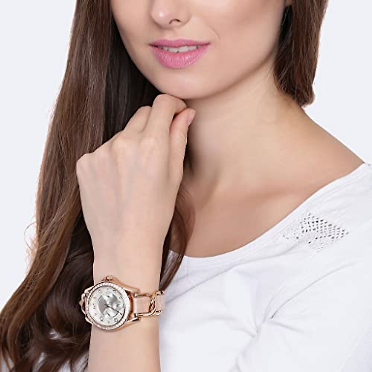 Fossil Women's Riley Quartz Stainless Steel and Leather Multifunction Watch, Color: Rose Gold, Sand (Model: ES3466)