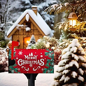 Dacawin Merry Christmas Mailbox Cover Xmas Trees Magnetic Mailbox Covers Poinsettia Winter Snowflake Letter Post Box Cover Standard Size 21 * 18 Inch Christmas Yard Home New Year Holiday Decorative
