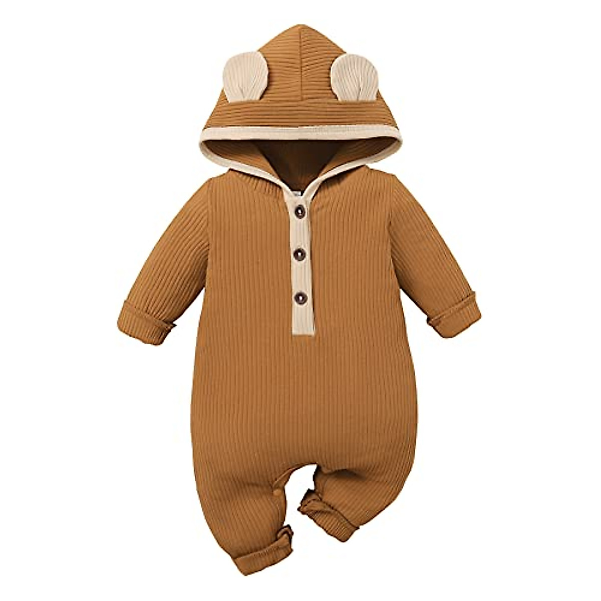 DISAUR Baby Girl Boy Clothes Newborn Outfit,Infant Baby Romper Cute Bear Ear Hooded Cotton Jumpsuit Long Sleeve Bodysuit 0-3M Brown
