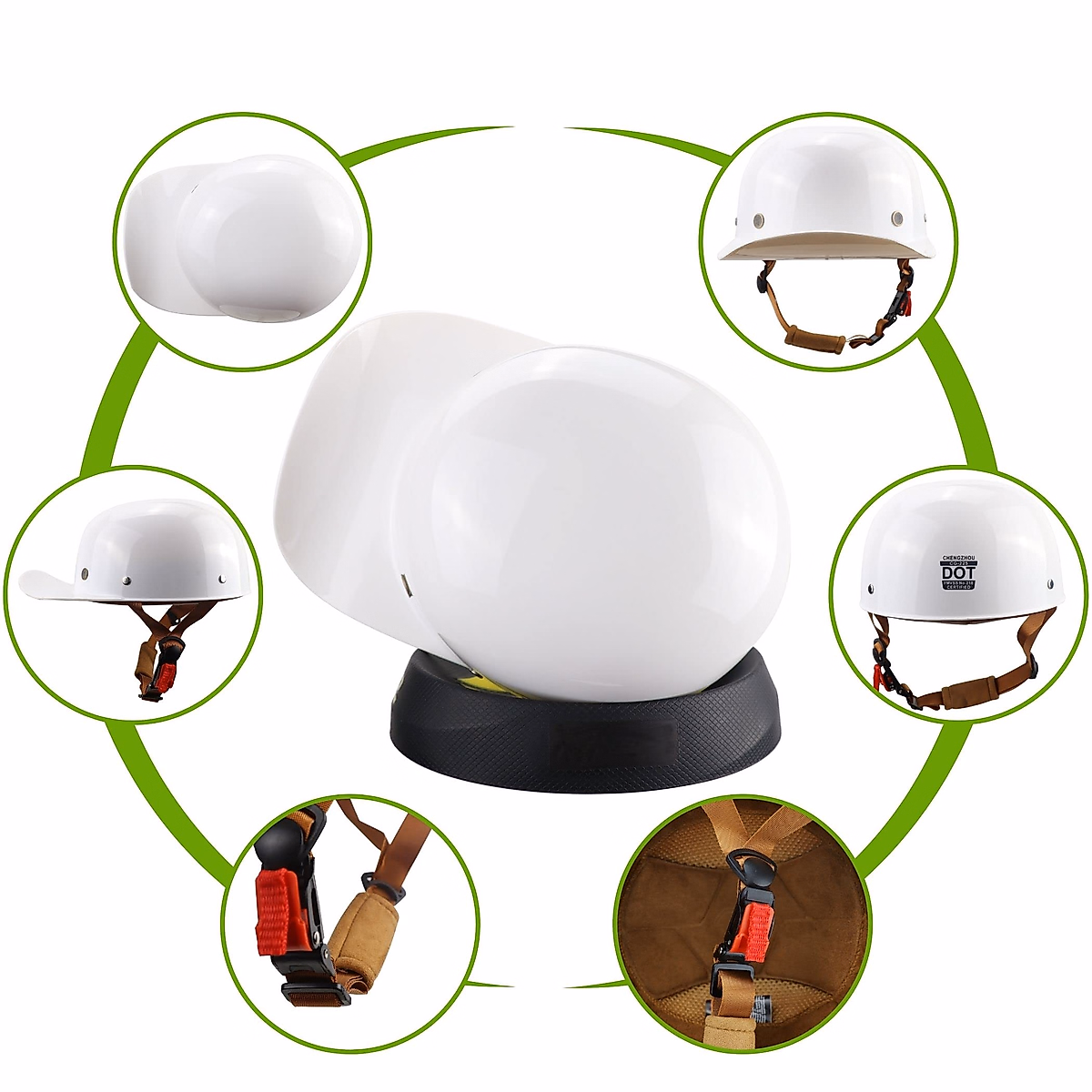 WYFDC DOT Certified - Baseball Cap Style Retro Motorcycle Helmet Unisex-Adult for Moped Cap Jet Scooter Street Cruiser with Mask Towel (L,White)