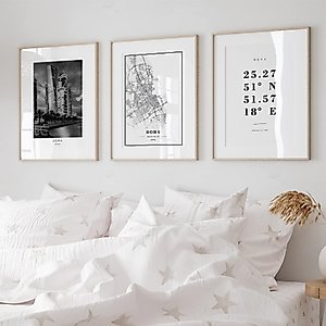 Dear Mapper Doha Qatar View Abstract Road Modern Map Art Minimalist Painting Black and White Canvas Line Art Print Poster Art Print Poster Home Decor (Set of 3 Unframed) (12x16inch)