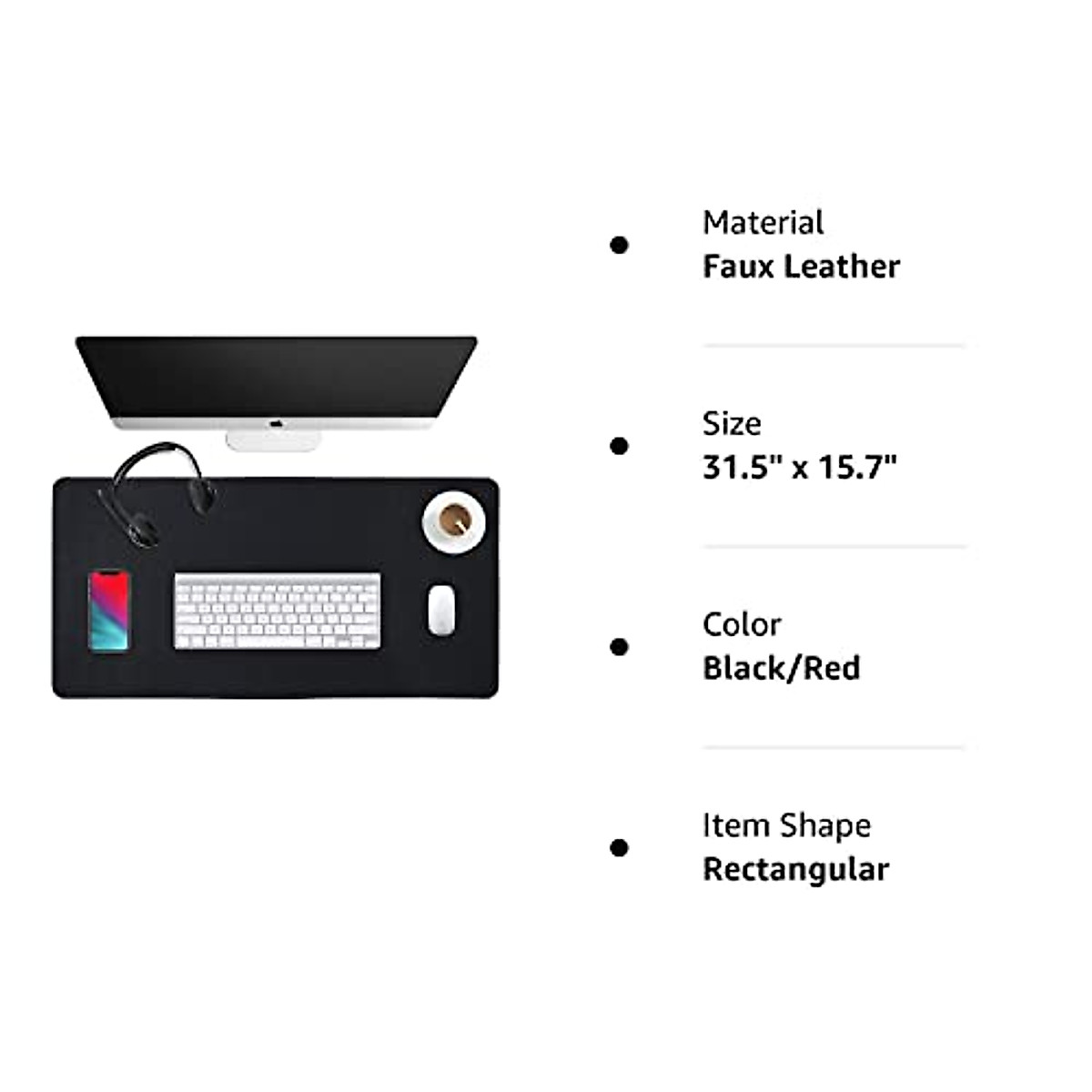 Dual Sided Leather Desk Pad (31.5 x 15.7"), Office Waterproof Desk Mat, PU Mouse Pad, Desk Protector Cover, Desk Writing Mat for Office/Home/Work/Cubicle (Black/Red)