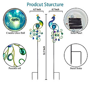 Viveta Garden Solar Lights Decorative, 2 Pack Metal Peacock Solar Lights Stake for Outdoor Garden Patio Yard Lawn Decorations