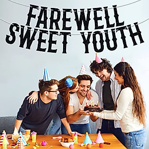Farewell Sweeet Youth Banner, Funeral Birthday Bunting Sign for 20/30/40/50 Years Old, Death to My Youth Funny Birthday Party Decoration Supplies