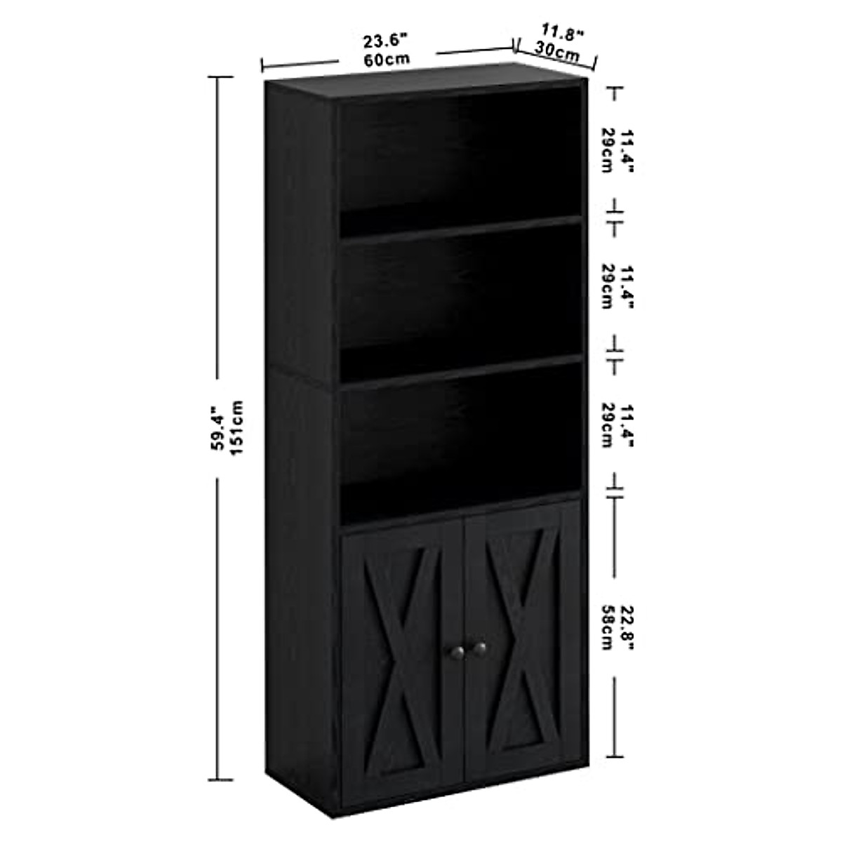 IRONCK Industrial Bookshelves and Bookcases with Doors 11.8in Depth Floor Standing 5 Shelf Display Storage Shelves Bookcase Home Decor Furniture for Home, Office, Living Room, Bedroom