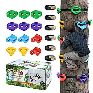 TOPNEW 12 Ninja Tree Climbing Holds for Kids Climber, Adult Climbing Rocks with 6 Ratchet Straps for Outdoor Ninja Warrior Obstacle Course Training