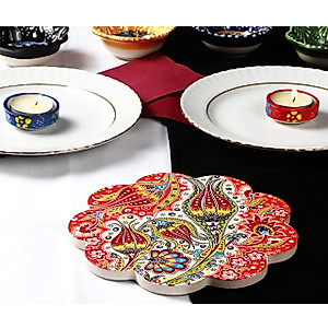 Küchengeräte 18 cm/7" inc Hand Painted Decorative Tulip Patterned Turkish Ceramic Trivet Coaster - Very Stylish - Scratch Proof Heat Resistant & Great Kitchen Home Office Decor - Best Gift Idea