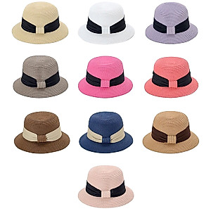 Lanzom Sun Hats for Women Wide Brim Straw Hat Summer Beach Hat Foldable Packable Cap for Travel Outdoor (A-Khaki)
