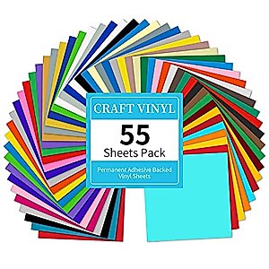 Lya Vinyl 55 Pack Permanent Adhesive Vinyl Sheets for Decor Sticker, Party Decoration, Car Decal - 43 Color Vinyl for Cutting Machine, Craft Cutter