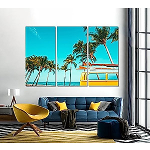 Vintage Car With Surfboard on the Roof Canvas Print 3 Panels / 36x24 inches