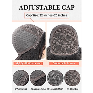 WIGNEE Natural Wave Wigs with Bangs 100% Brazilian Human Hair Fashion Wave Wigs Natural Black (14 Inch)