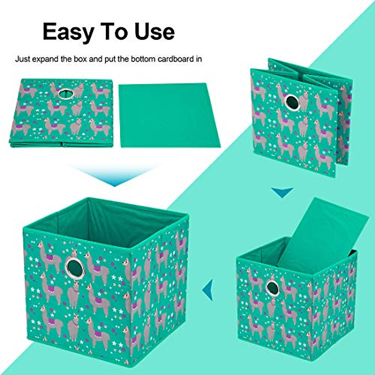 i BKGOO Foldable Storage Cube Drawer Bins Set of 4 Collapsible Fabric Storage Boxes with Round Metal Grommets for Organizing Shelf Nursery Home Closet Green, 10x10x10 inch