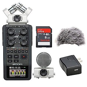 Zoom H6 6-Track Handy Recorder Bundle with Universal Windscreen, Power Adapter and Memory Card (4 Items)