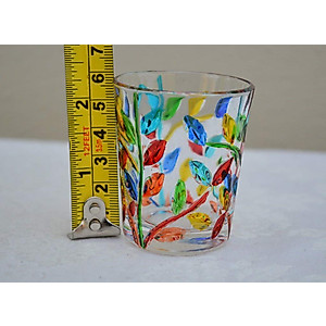 Murano Glass Italian Crystal Shot Glasses, Hand Painted Flowervine Pattern, Set of 6 - Made In Italy