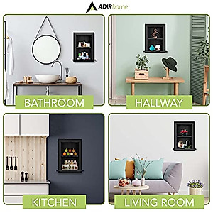 AdirHome Recessed Wall Mount Storage Cabinet – Sturdy Fully Assembled Wooden Utility Storage Shelf – Ideal for Home Kitchen, Bathroom, Laundry, Medicine Cabinet (Black)