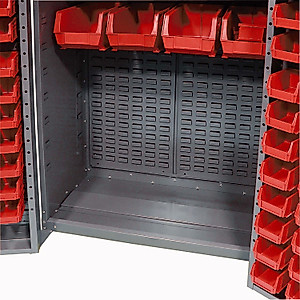 Global Industrial Bin Cabinet with 64 Red Bins, 38x24x72, Unassembled