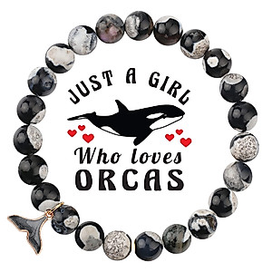 Orca Bracelets for Women Orca Whale Gifts Killer Whale Orca Beaded Charm Orcas Killer Whales Gifts Orca Agate Crystal Bracelet Orca Tail Ocean Beads Bracelet Healing Bracelets Inspirational Gift