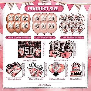 Rose Gold 50th Birthday Decorations for Women 6Pcs 50th Birthday Yard Signs Made in 1973 Lawn Sign & 18Pcs Rose Gold 50th Birthday Balloons for 50 Years Old Party Anniversary Outdoor Decor Supplies