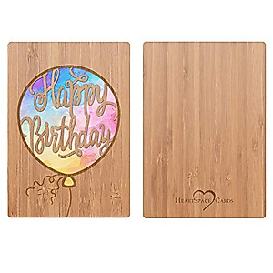 Happy Birthday Card by HeartSpace, Birthday Balloon Design: Premium Wooden Greeting Cards Handmade From Sustainable Real Bamboo Wood