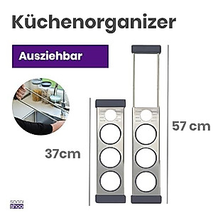 Sanni Shoo Drip.it+ | Stainless Steel Kitchen Sink Caddy | Bottle Holder for 3 Bottles with Protective Silicone Rings | Compatible with Sodastream Aqua Fizz and Other Bottles | Drainer & Organizer