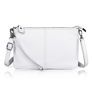 befen White Leather Wristlet Clutch Wallet Purse, Mini Crossbody Bag Shoulder Pouch for Women - Fit iPhone 15 Pro Max