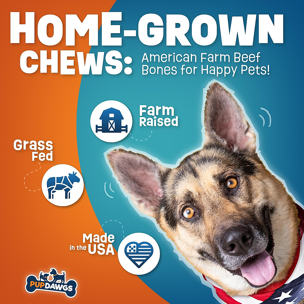 PUPDAWGS Dog-Bones-for-Aggressive-Chewers | 6" Hickory Smoked Flavor Femur Knuckle | Dog-Bones-for-Large-Dog | All Natural Dog Bone Treats Made in The USA (Single Bone)