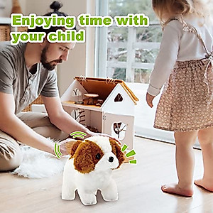 Super JAKES Fake Dog,Plush Toy Puppy,Electronic Interactive Pet Dog - Walking, Barking, Tail Wagging, Stretching Companion Animal for Kids,Barking Dog Toy(Saint Bernard)