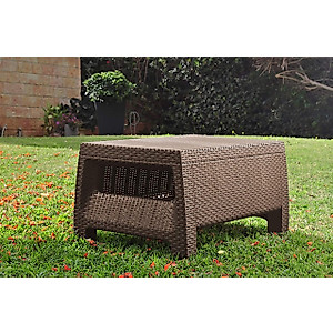 Keter Corfu Coffee Table Modern All Weather Outdoor Patio Garden Backyard Furniture, Brown