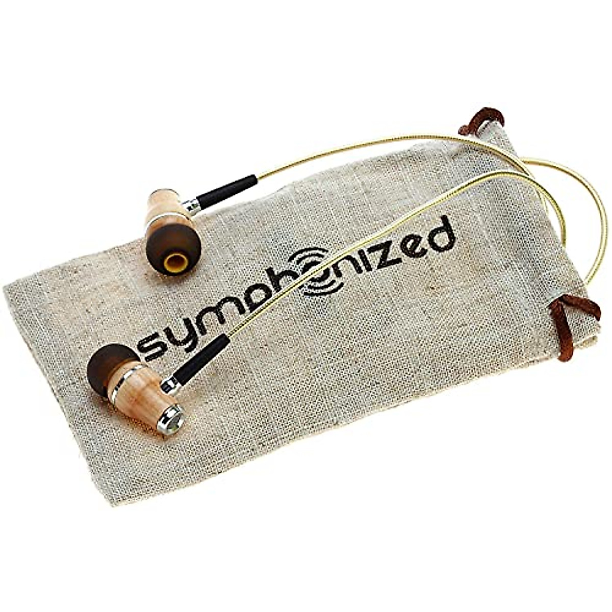 Symphonized NRG 2.0 Wood Earbuds Wired, in Ear Headphones with Microphone for Computer & Laptop, Noise Isolating Earphones for Cell Phone, Ear Buds with Booming Bass (Gold)