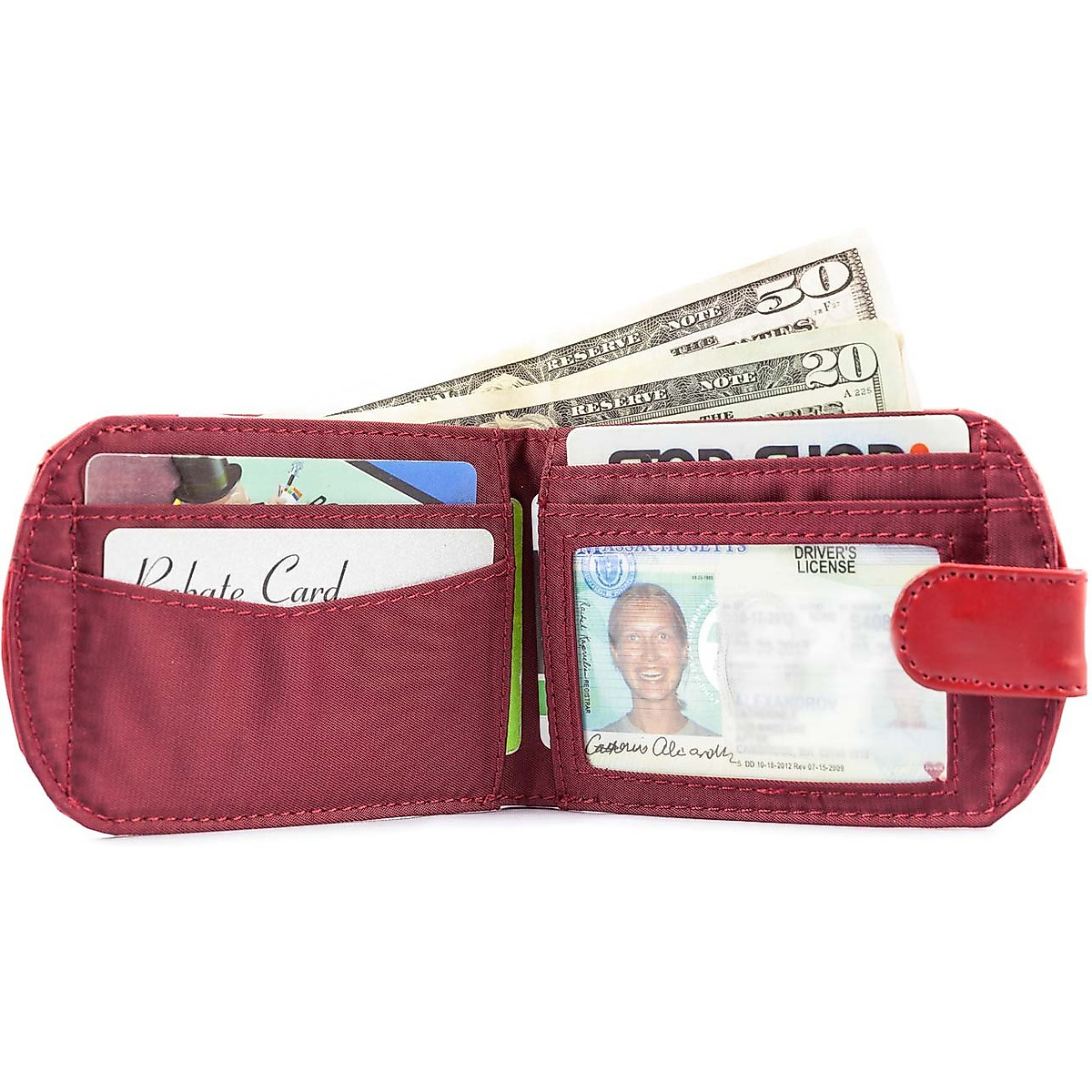Big Skinny Women's Taxicat Leather Bi-Fold Slim Wallet, Holds Up to 25 Cards, Red