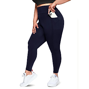 Happy.angel Plus Size Leggings with Pockets for Women, High Waisted Capri Yoga Workout Pants Cropped Tights Navy Blue 4X-Large