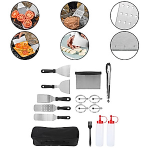 Stainless Steel Griddle Accessories Kit, Non‑Stick Durable BBQ Tool Set, Portable Grilling Tools, Suitable for Kitchen Outdoor Camping Cooking(14pcs)