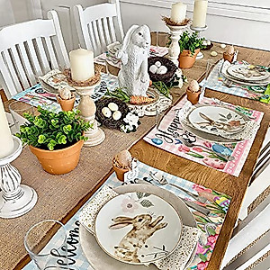 Pinata Easter Placemats Set of 6, Easter Placemats 12x18 Inch for Dining Table, Bunny Rabbit Easter Place Mats, Easter Table Decor, Farmhouse Rustic Table Mats