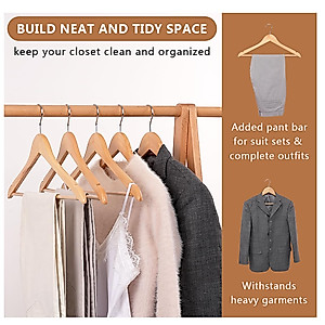 Wooden Hangers 10 Pack, Non-Slip Wood Hangers with 360° Swivel Hook & Notches, Solid & Slim Coat Hangers for Shirt, Suit, Jacket, Dress, Natural-HL01N