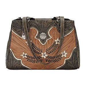 American West Leather Desert Wildflower Large 3 Compartment Shopper, Golden Tan