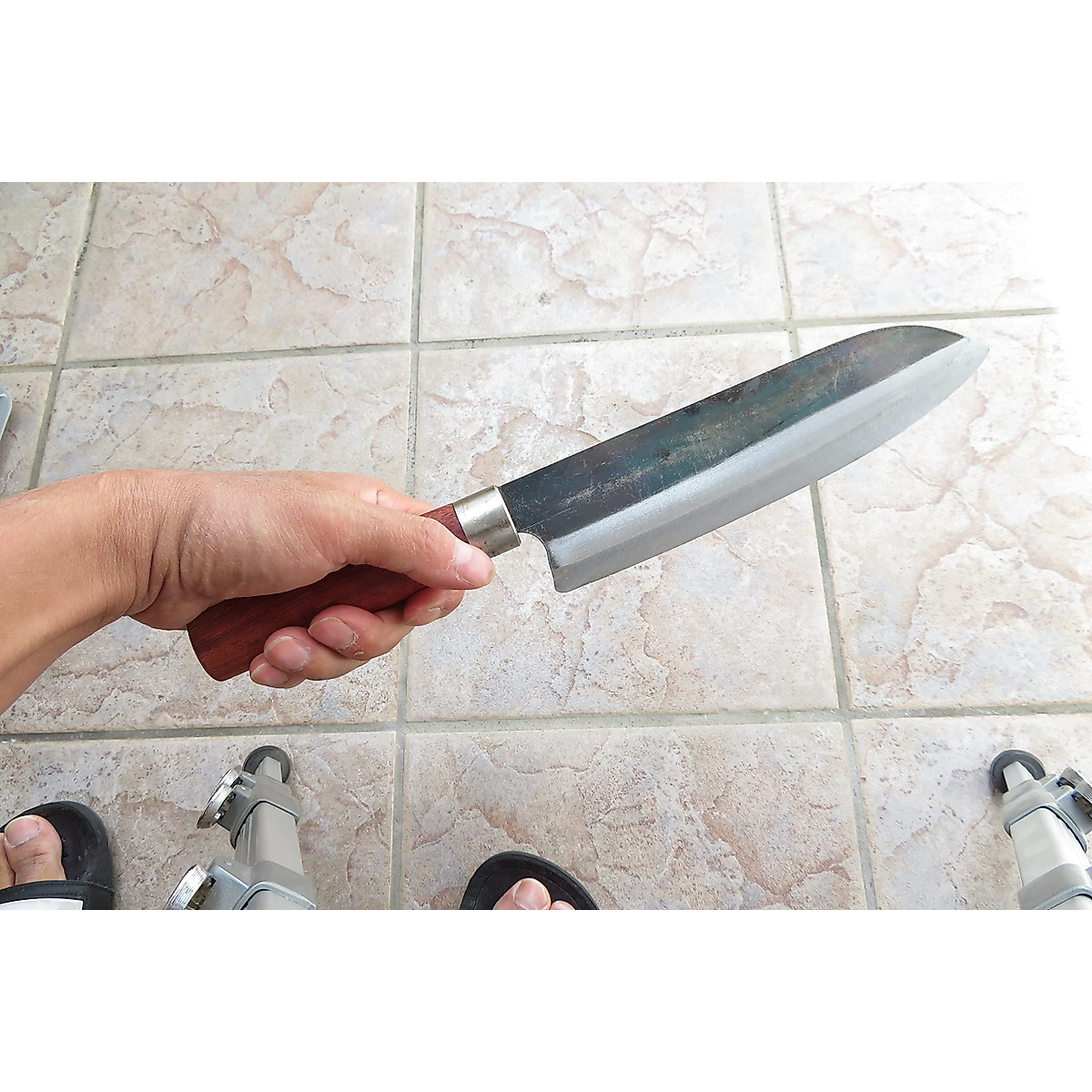 Crude - 7 Inch Japanese Santoku Chef Knife, Carbon Steel, Forged !