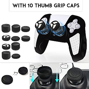 SIKEMAY PS5 Controller Skin, Anti-Slip Thicken Silicone Protective Cover Case Perfectly Compatible with Playstation 5 Controller Grip with 10 x Thumb Grip Caps (Black-White)