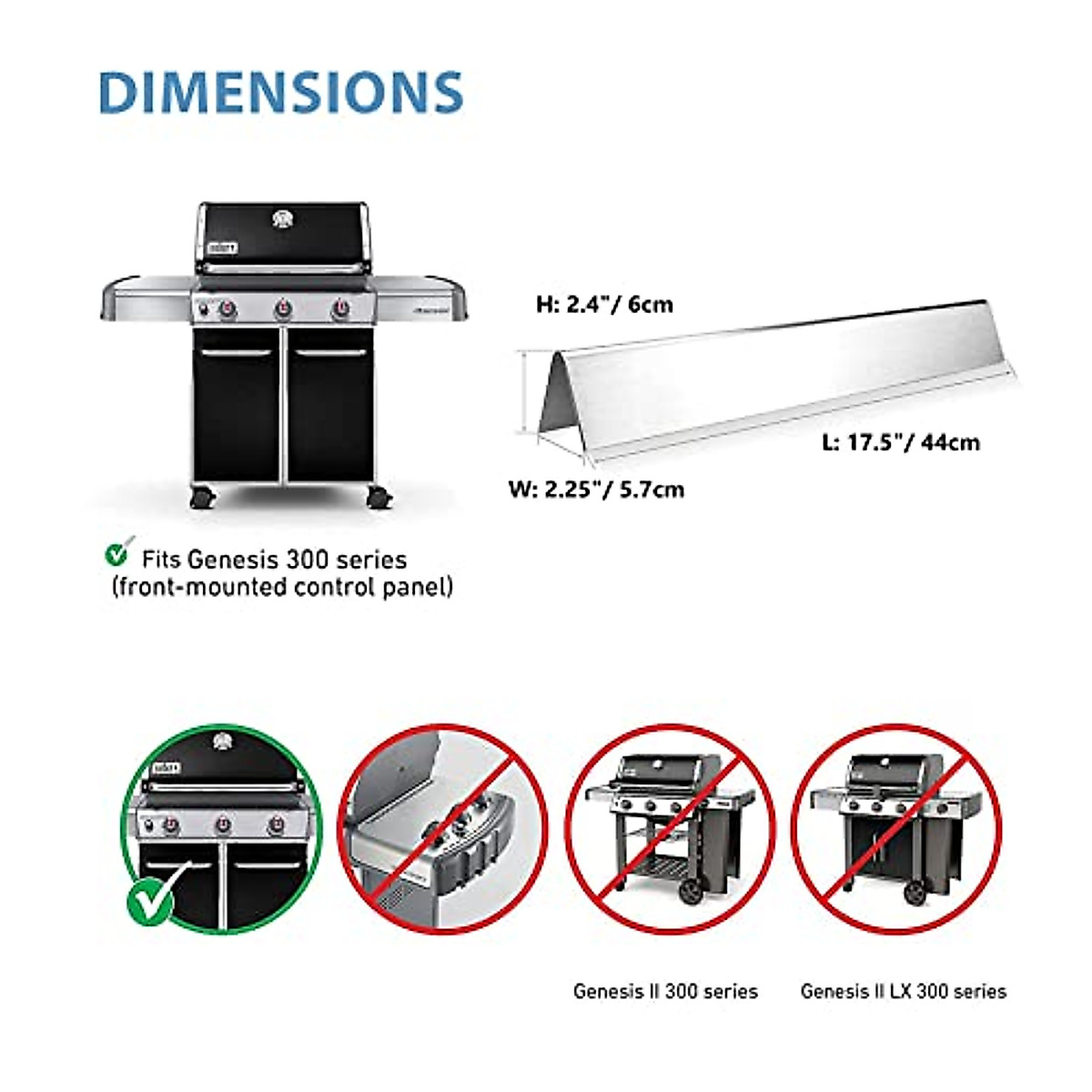GRISUN 17.5 inch Heavy Duty 7620 Flavorizer Bars - Fits for Weber Genesis E-310, E-330, 304 Stainless Steel Heat Plates Deflectors for Genesis E320 S310 S320 S330 with Front Control Knobs Gas Grill