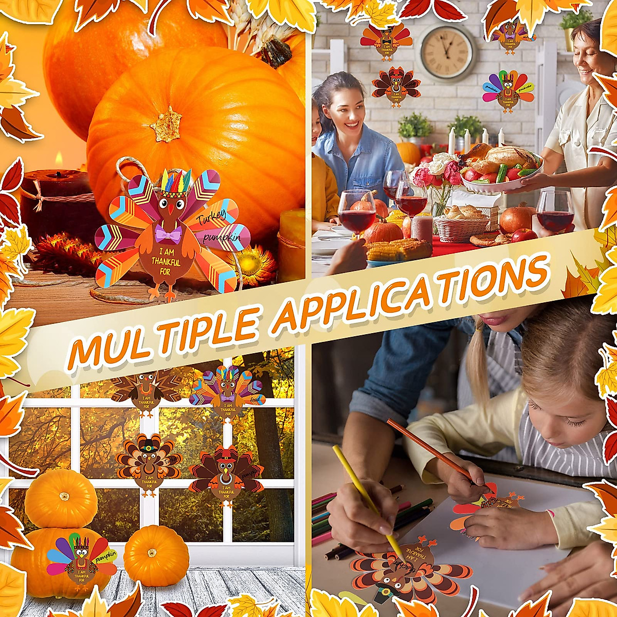 Sabary Thanksgiving Crafts Thanksgiving Turkey Craft Kit Toddler Thanksgiving Crafts DIY Make a Turkey for Festive Fall Thanksgiving Party Door Hanging Ornament Decorations, 6 Style(24 Sets)