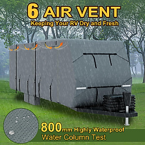 Mofeez Travel Trailer RV Cover, Extra-Thick Upgraded 5 Layers for Camper Cover 24'-27' Windproof Waterproof Rip-Stop RV Covers with Adhesive Repair Patches, 2Pcs Extra Straps & 4 Tire Covers