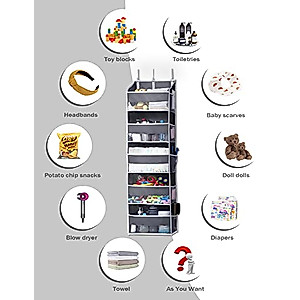 TAHAVICE Upgraded Over the Door Organizer Storage Transparent Window Storage Pockets with 3 Metal Hooks, Multifunctional Over The Door Hanging Closet Organizer with 5 Pockets,10 Mesh Pockets(Grey)