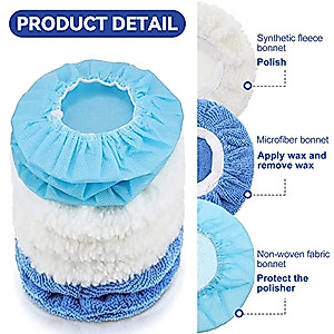 Tallew 60 Pcs Microfiber Buffer Bonnets Waxers Bonnet Polishing Pad 5-6 Inch Buffing Pads Car Orbital Buffer Pads Cover for Car Waxing Polishing, 3 Colors