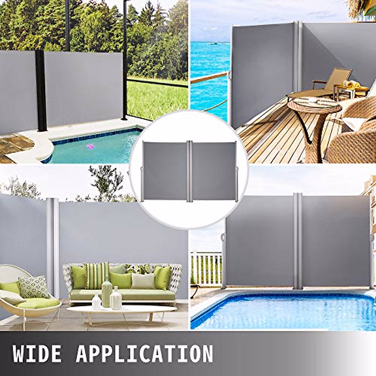 Retractable Side Awning 236" x 63",Double Retractable Patio Screen Waterproof, Retractable Room Divider Black for Privacy, Garden, Outdoor, Patio and Terrace