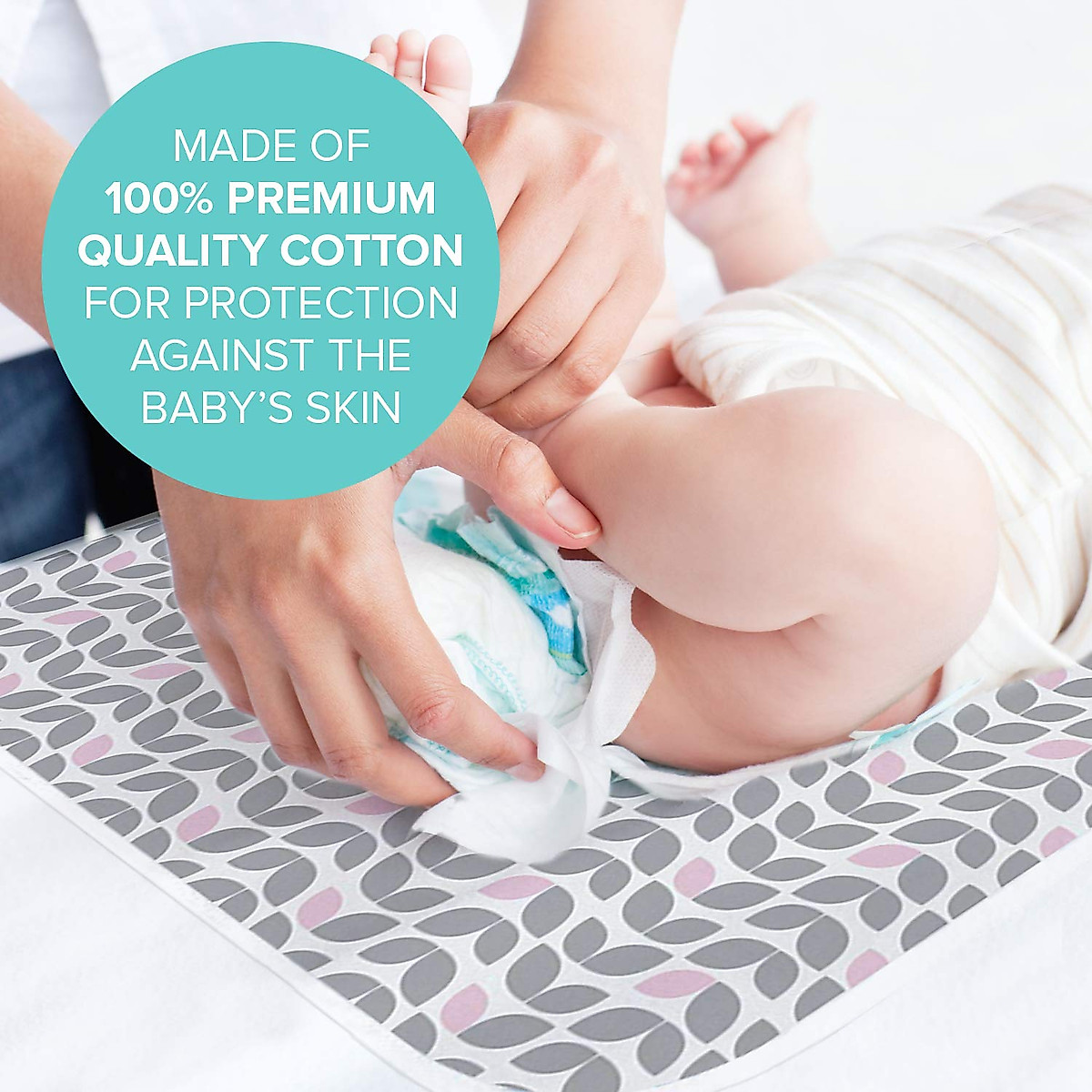 Kushies Deluxe Waterproof Changing Pad Liners - 20 x 30 inches Baby Changing Table Liners - Baby Changing Pads - Diaper Changing Flat Liner Pad Waterproof Portable (Grey Petal)