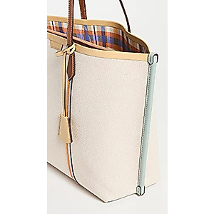 Tory Burch Women's Perry Canvas Triple Compartment Tote, Natural, Off White, One Size