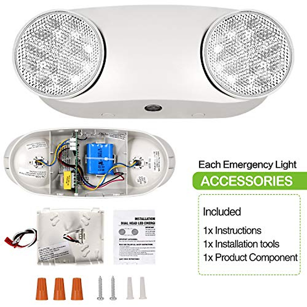 Two Head Emergency Light, Adjustable Integrated LED Emergency Lighting with Battery Backup - 4 Pack