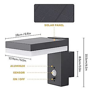 TJCoLUX Outdoor Solar Wall Light with Motion Sensor, 3 Modes IP44 Waterproof 4000K Exterior Aluminum Black Wireless Light Fixture for Garden, Yard, Porch, Patio