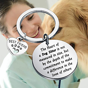 LQRI Dog Sitter Gift Pet Sitter Gift Dog Sitter Thank You Gift The Heart of a Dog Sitter is Not Measured in Size Appreciation Keychain for Dog Walker Dog Babysitter Pet Caretaker (sliver)