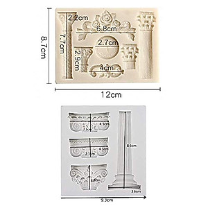 Set of 2 Roman Column Silicone Fondant Mold Greek Marble Pillars Bas Relief Retro European Pattern Clock Gumpaste Chocolate Candy Mold Cake Decorating Tool